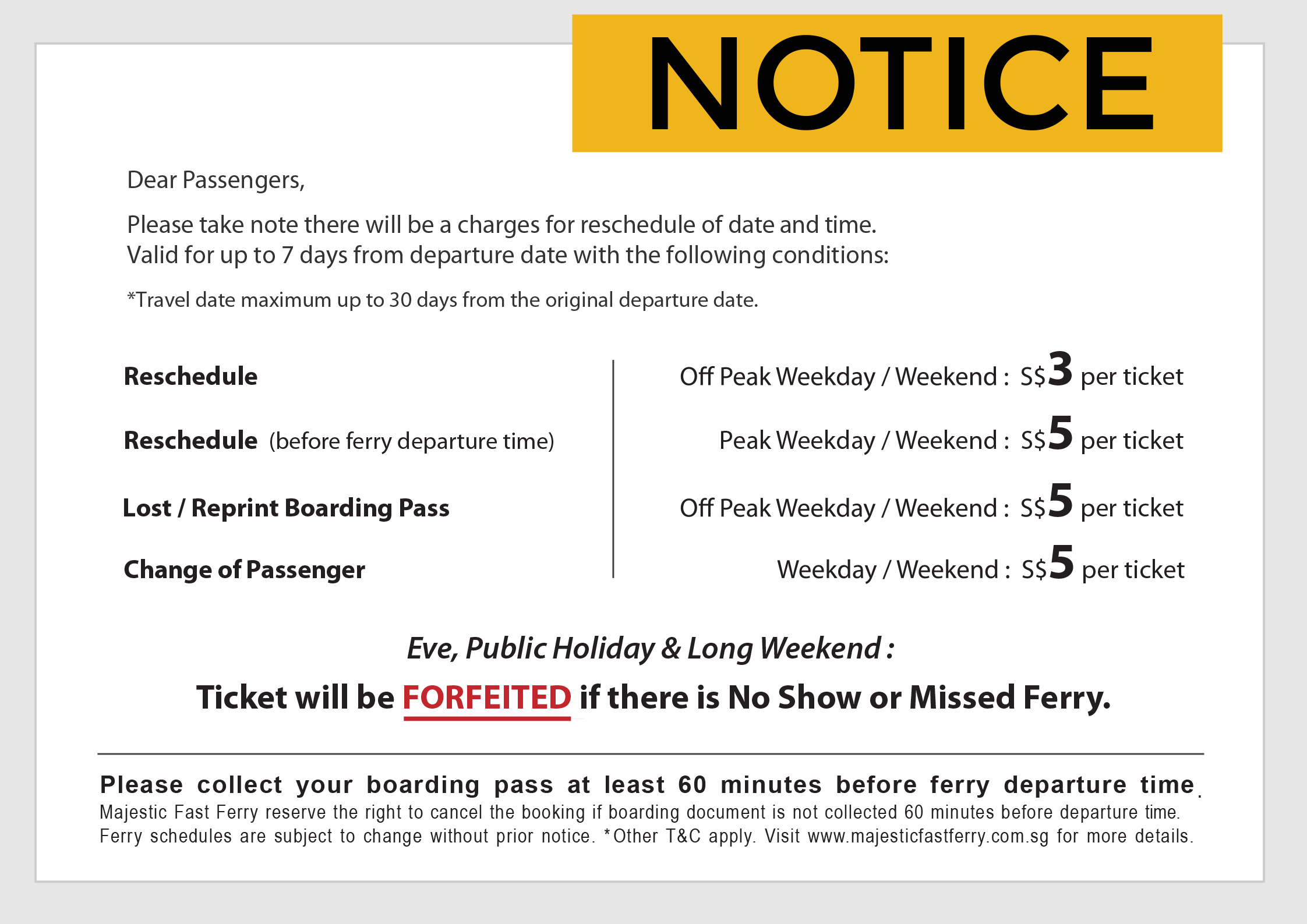 2.9 No show charges: